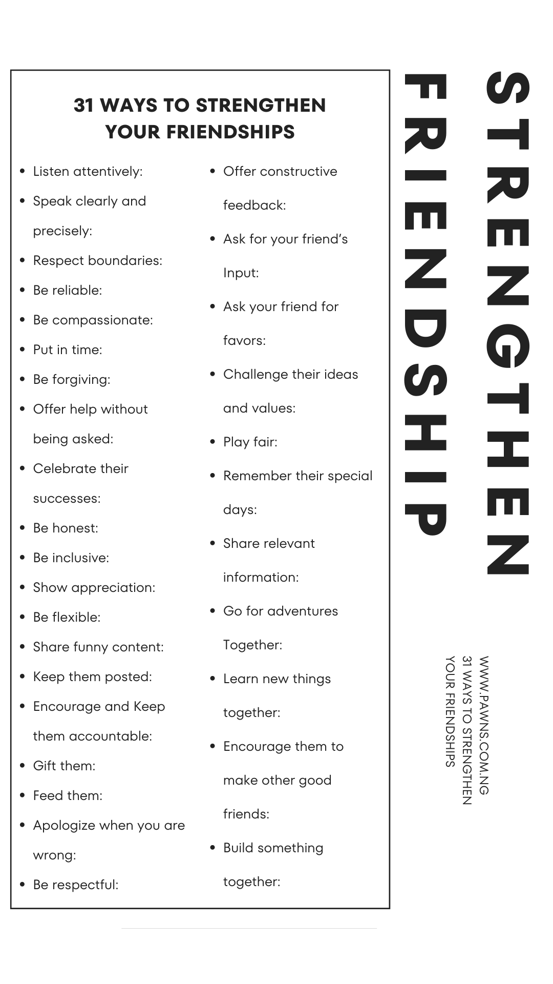 31 Ways To Strengthen Your Friendships (With Examples) | Pawns: Grow Up ...